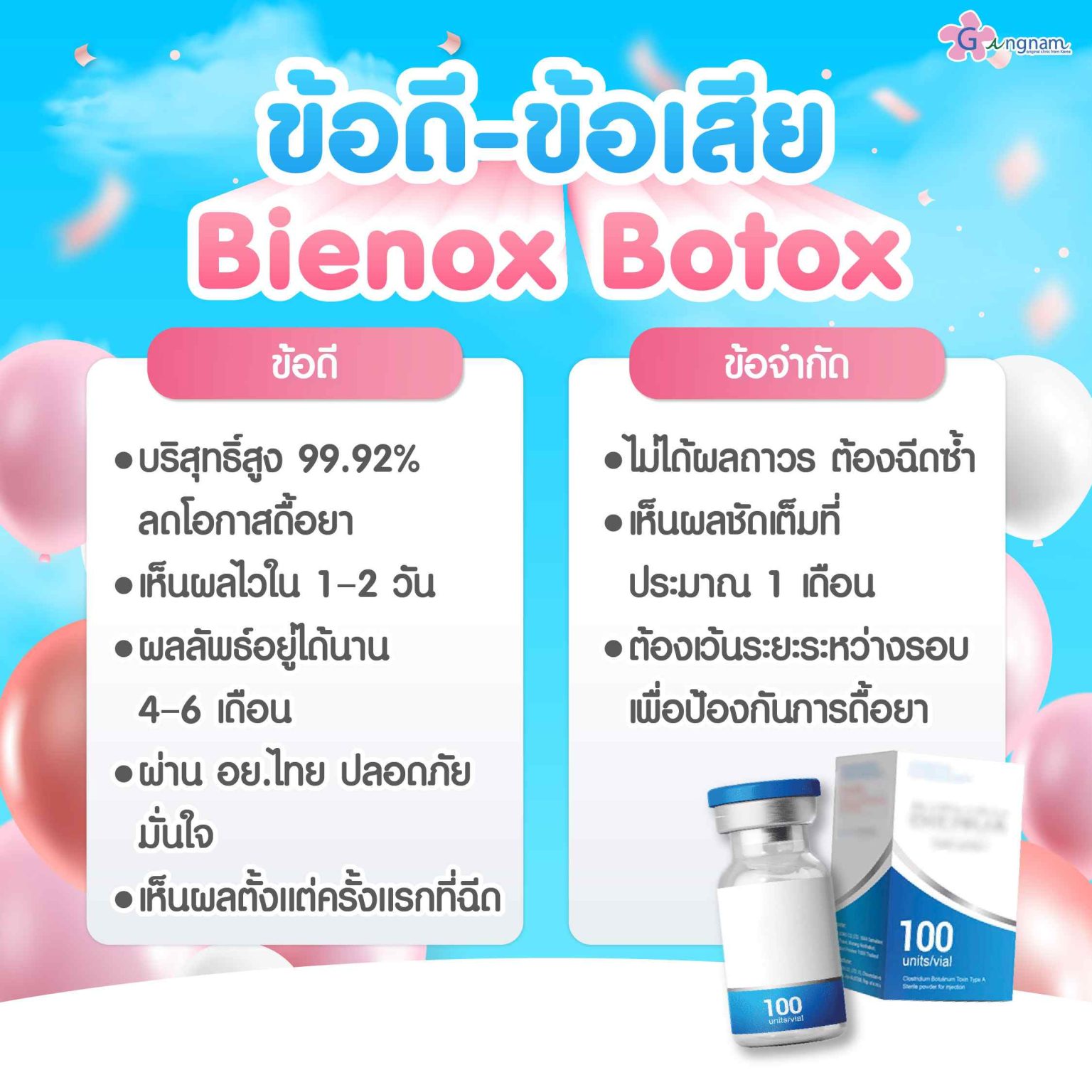 Bienox คืออะไร? ปลอดภัยแค่ไหน? พร้อมบอกข้อดีและจุดเด่น Botox ยี่ห้อนี้ - Gangnam Clinic